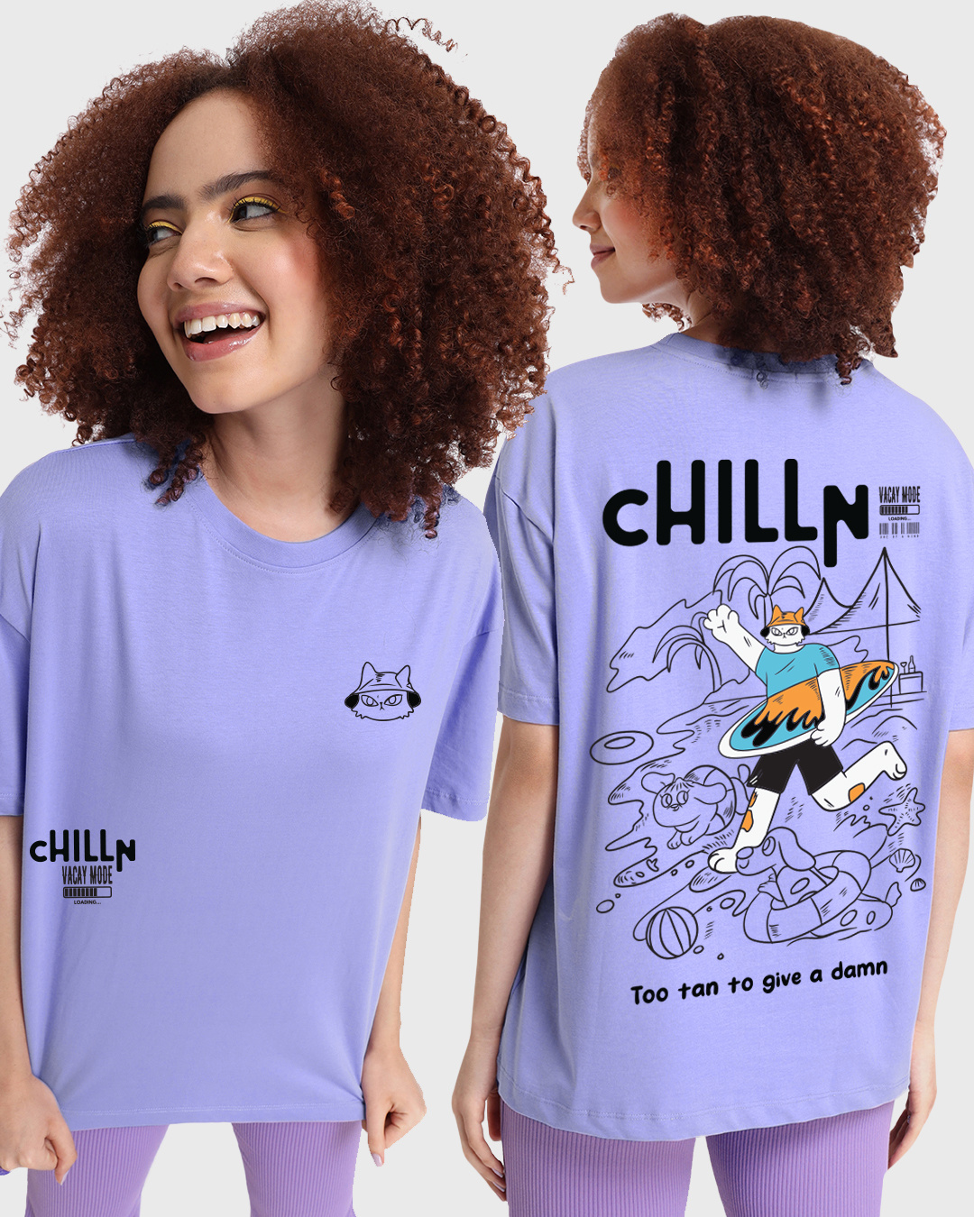 Buy Women's Baby Lavender Chillin Graphic Printed Oversized T-shirt ...