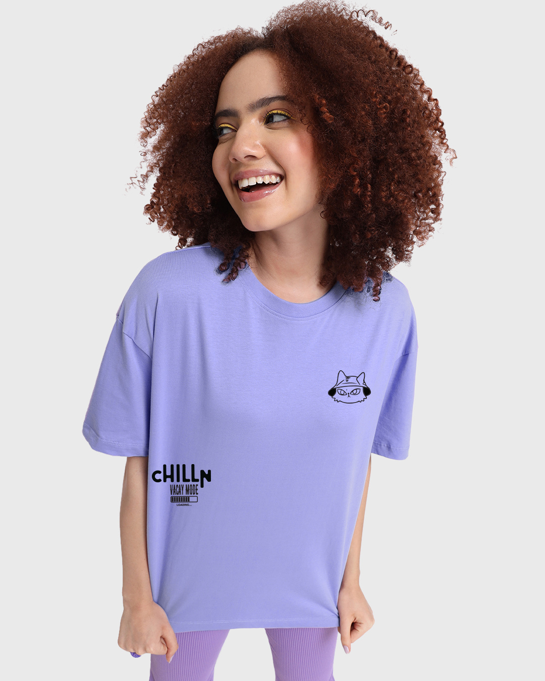 Buy Women's Baby Lavender Chillin Graphic Printed Oversized T-shirt ...