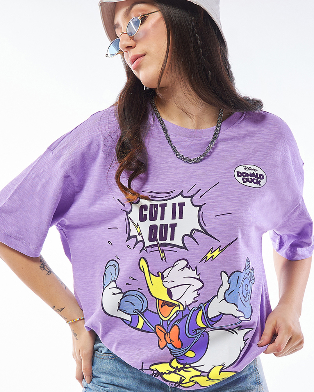 Buy Women's Purple Cut It Out Graphic Printed Oversized T-shirt Online at Bewakoof