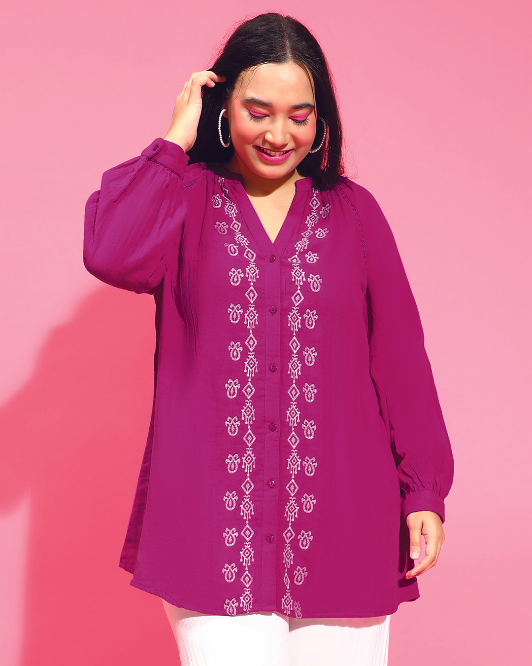Buy Women's Purple Embroidered Plus Size Tunic Top Online at Bewakoof