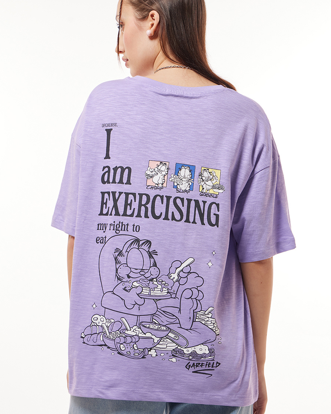 Buy Women's Purple Exercising Garfield Graphic Printed Oversized T ...