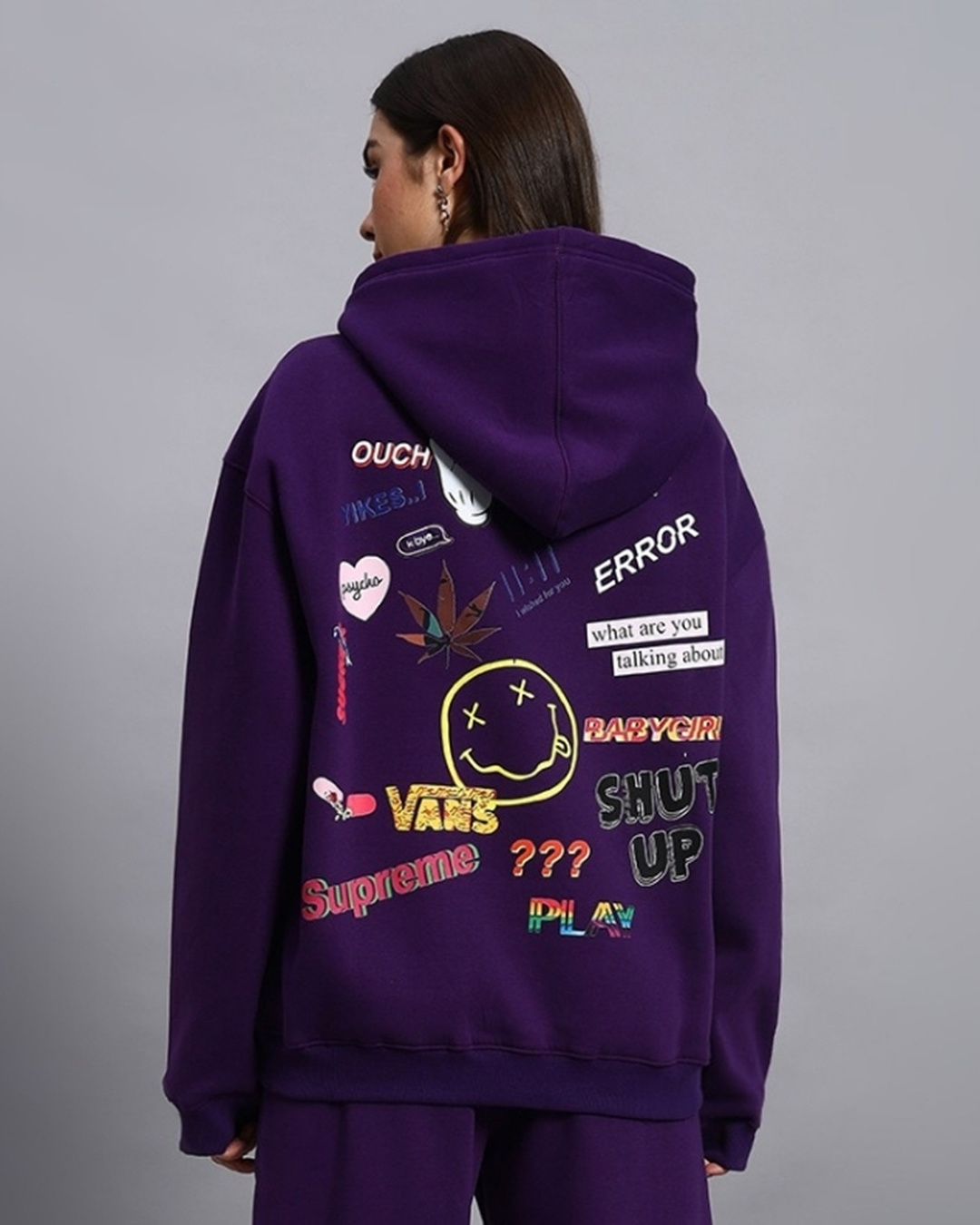 Buy Women's Purple Graphic Printed Oversized Hoodies Online at Bewakoof