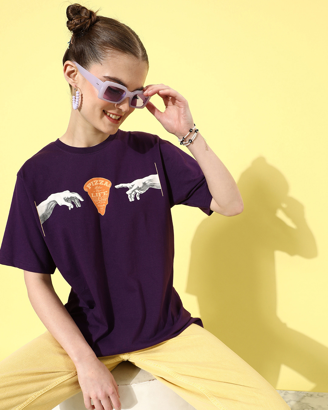 Buy Women's Purple Graphic Printed Oversized T-shirt Online at Bewakoof