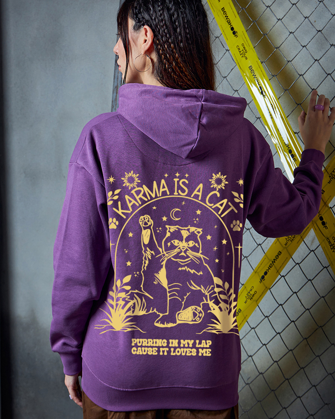 Buy Women's Purple Karma is a Cat Graphic Printed Oversized Hoodies ...