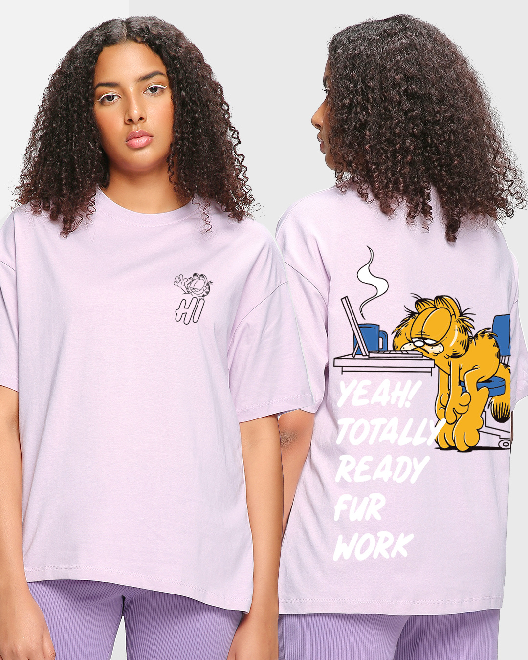 Buy Women's Purple Lazy Garfield Graphic Printed Oversized T-shirt Online at Bewakoof