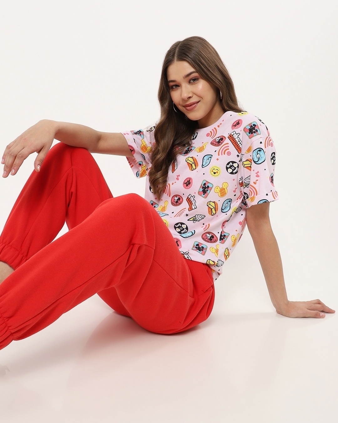Buy Women's Pink Mickey AOP Boyfriend T-shirt Online at Bewakoof