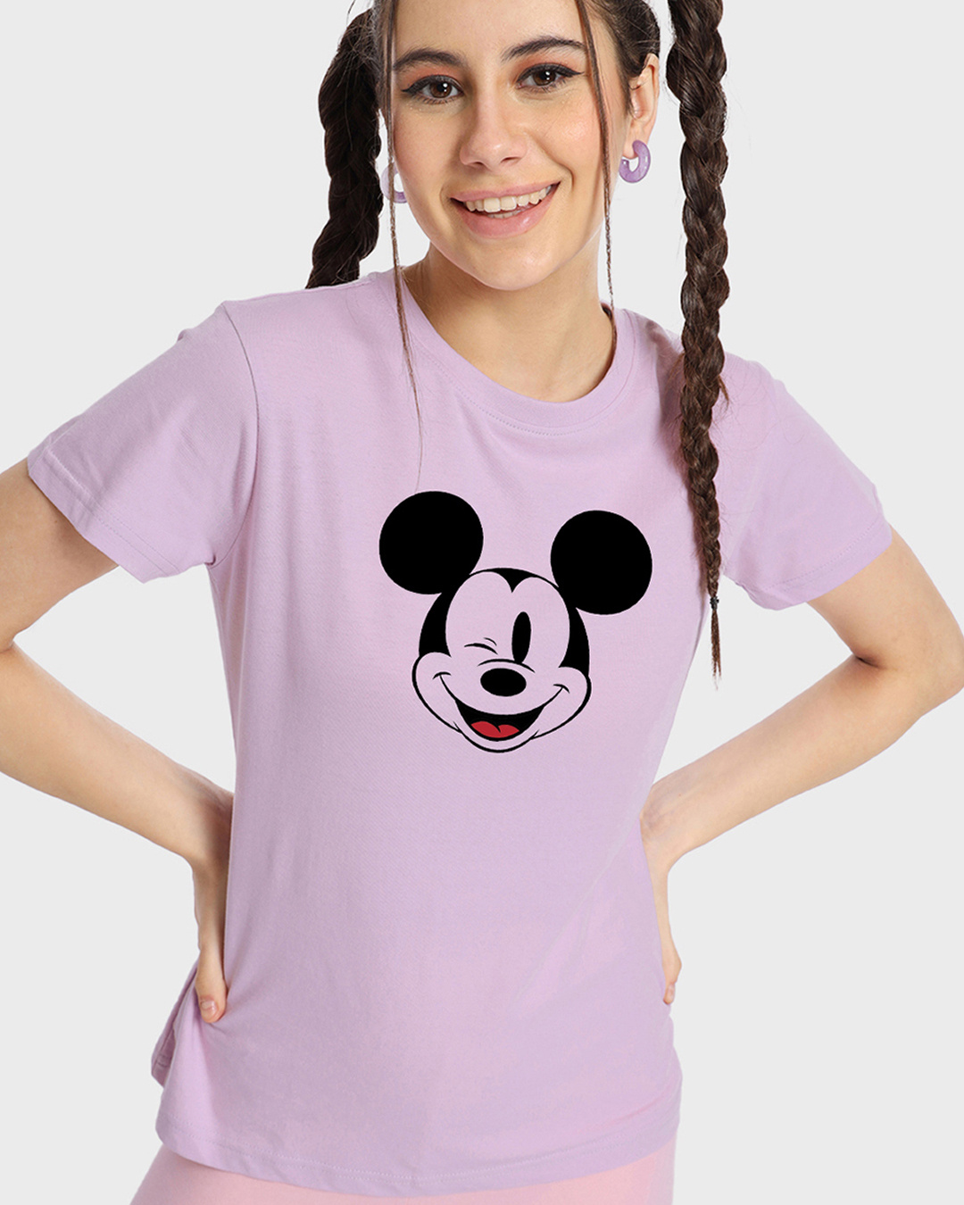 Buy Women's Purple Mickey Wink Graphic Printed T-shirt Online at Bewakoof