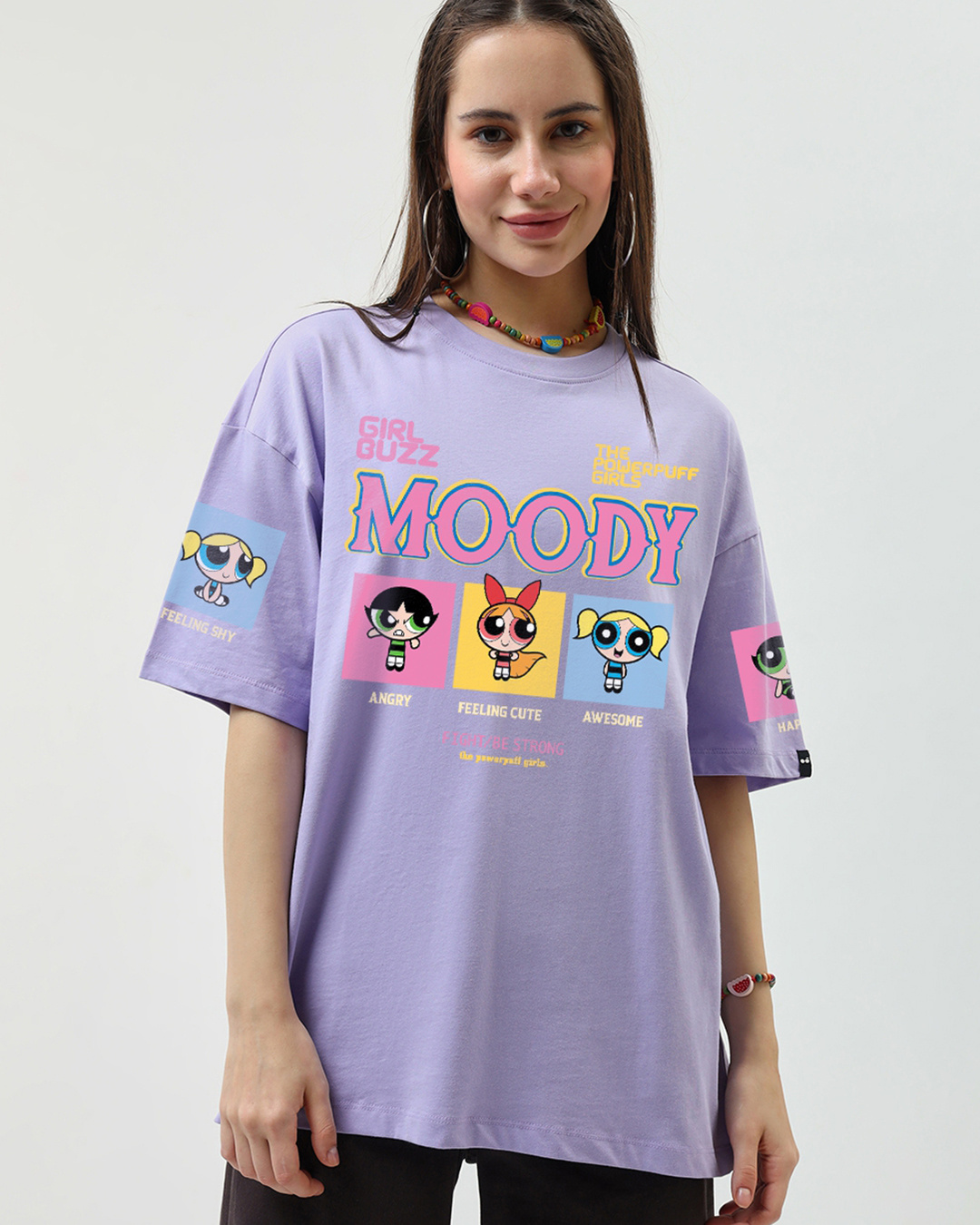 Buy Women's Purple Moody Powerpuff Girls Graphic Printed Oversized T ...