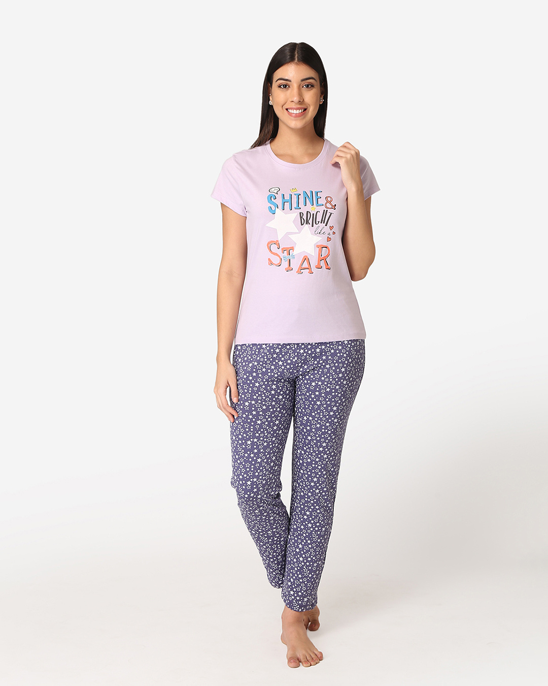 Buy Women's Purple Printed Relaxed Fit T-shirt & Pyjama Set Online in ...
