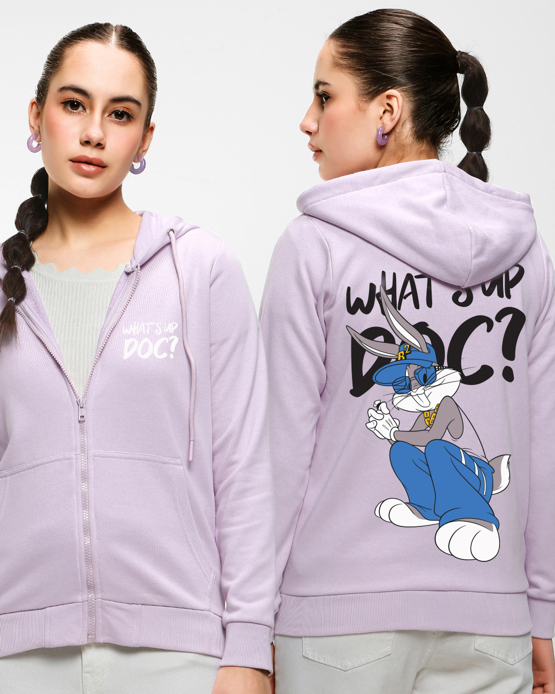 Buy Women's Purple What's Up Doc Graphic Printed Zipper Hoodie Online ...