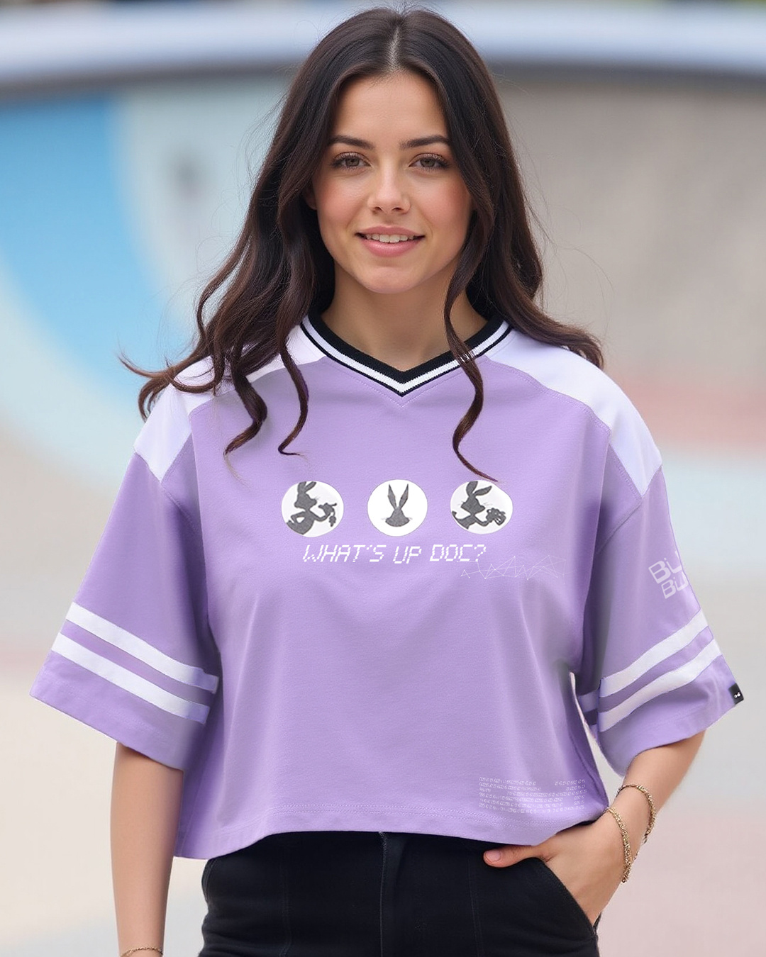 Buy Women's Purple Whats Doc Graphic Printed Oversized Crop T-shirt ...