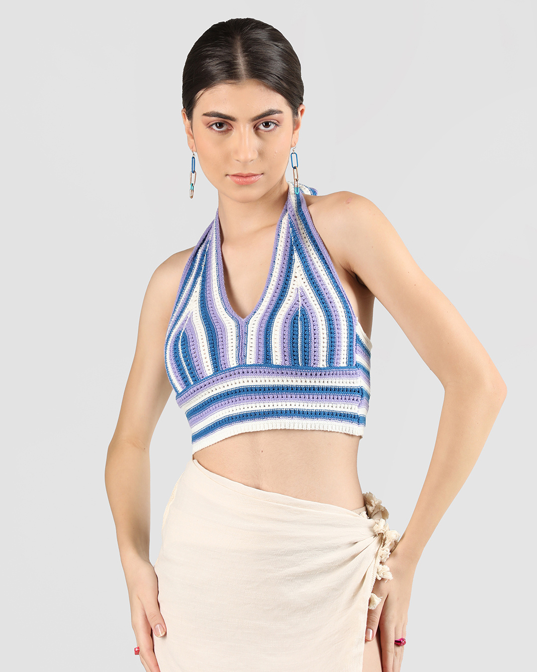 Buy Women's Purple & White Striped Crochet Short Top Online at Bewakoof