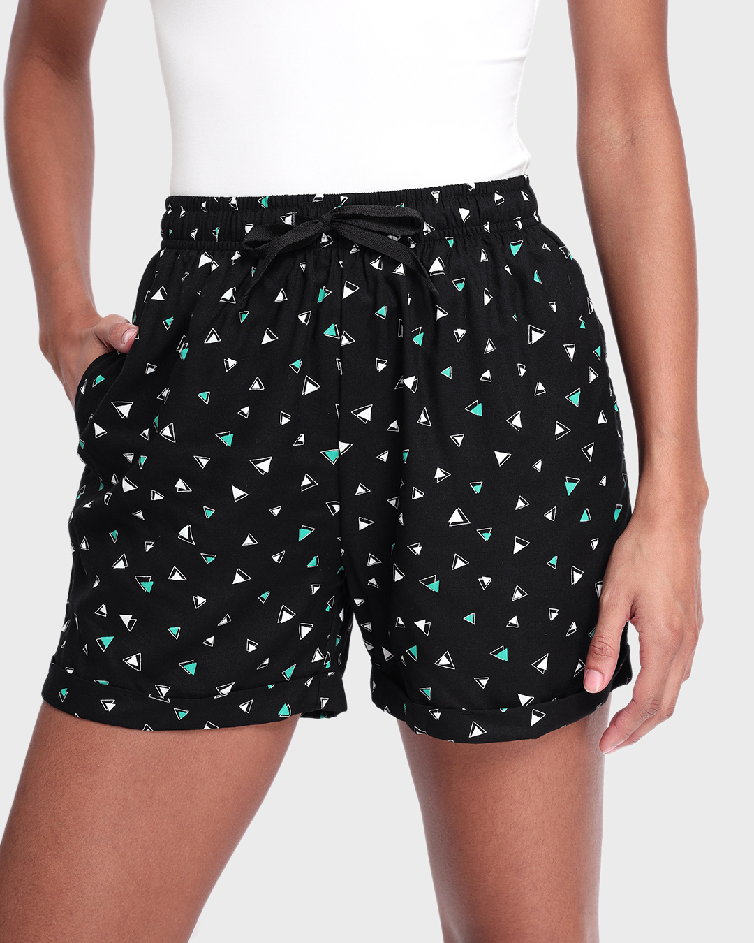 Buy Women's Black Rayon AOP Shorts Online at Bewakoof