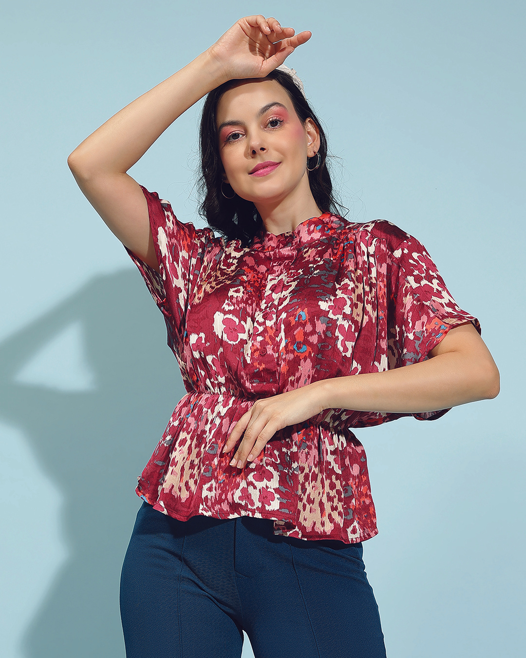 Buy Women's Red Abstract Printed Peplum Top Online at Bewakoof