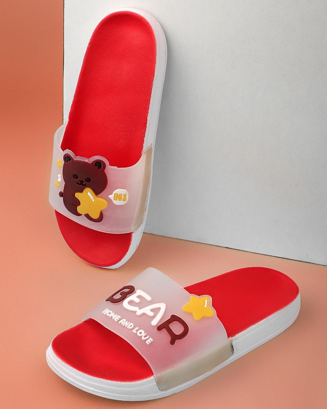 Buy Women's Red Bear Printed Sliders Online in India at Bewakoof