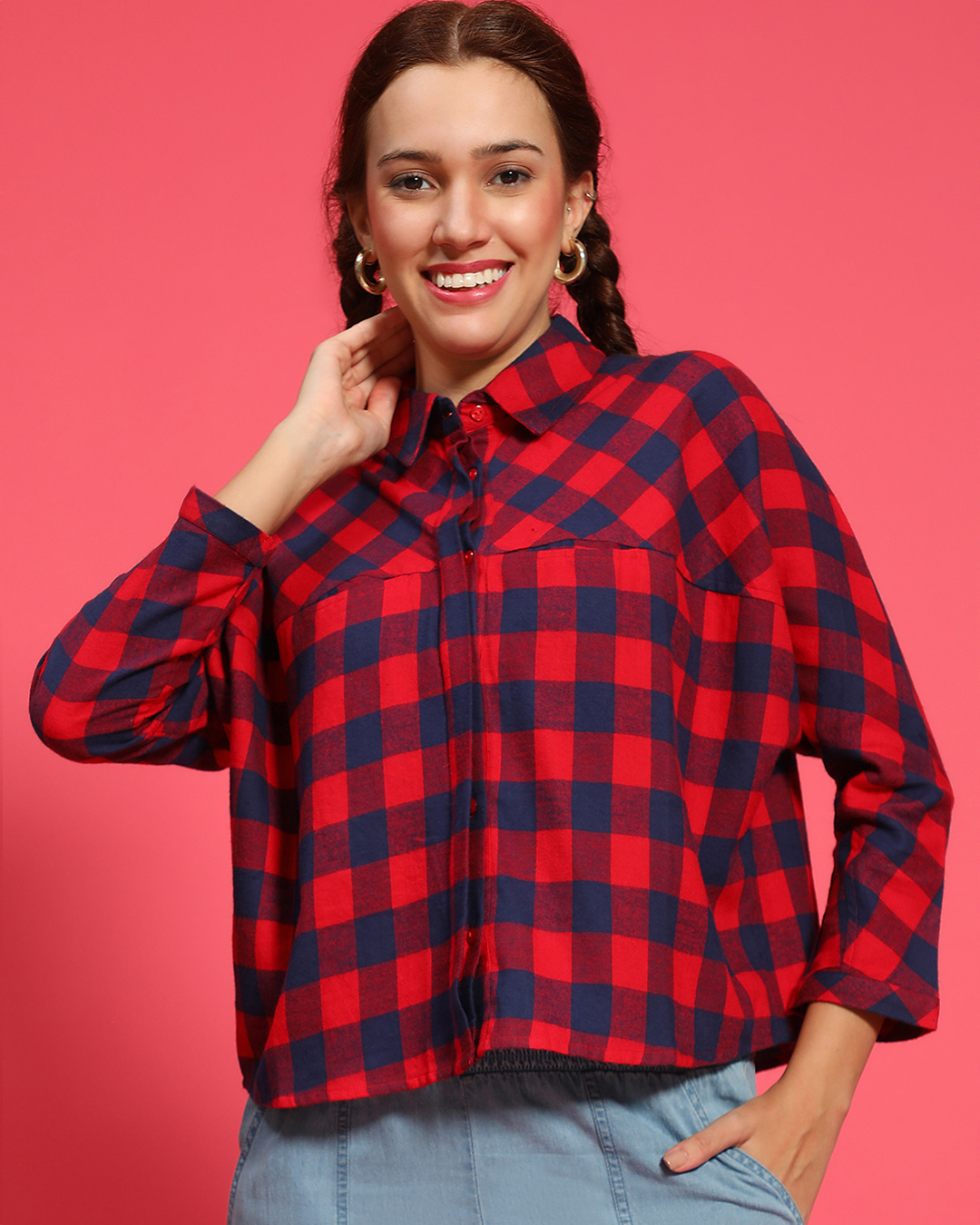 Buy Women's Red & Blue Checked Shirt Online at Bewakoof