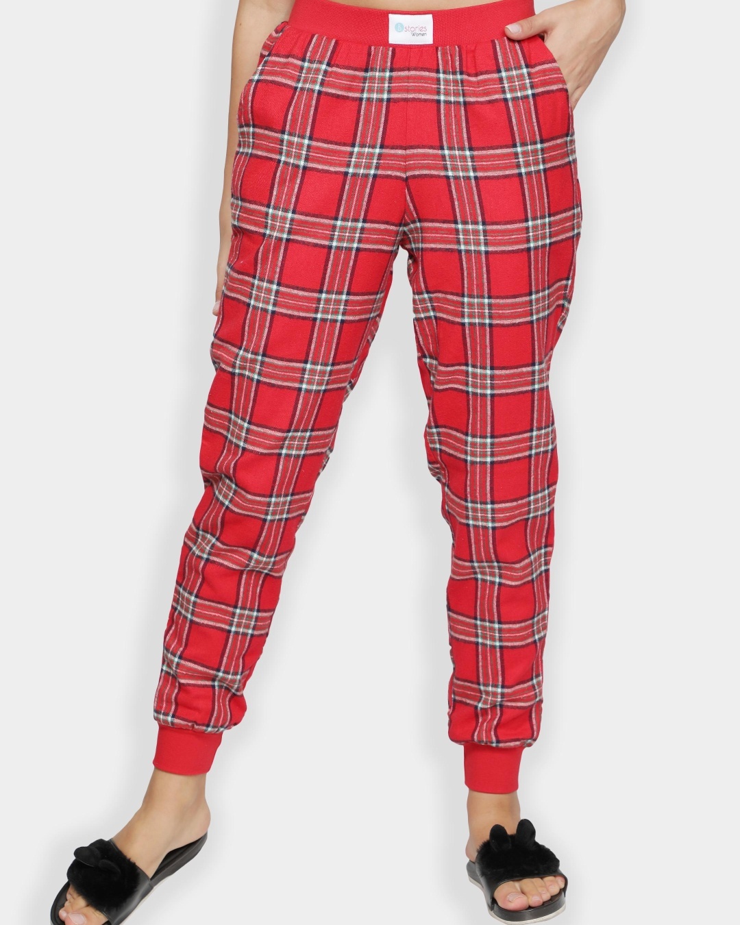 Buy Women's Red Checked Joggers Online at Bewakoof
