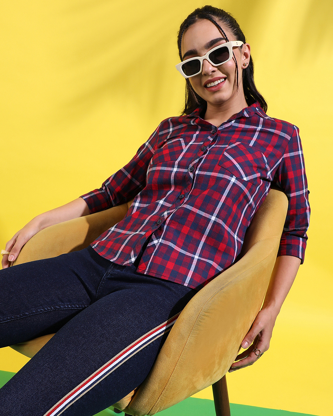 Buy Women's Red Checked Shirt Online at Bewakoof
