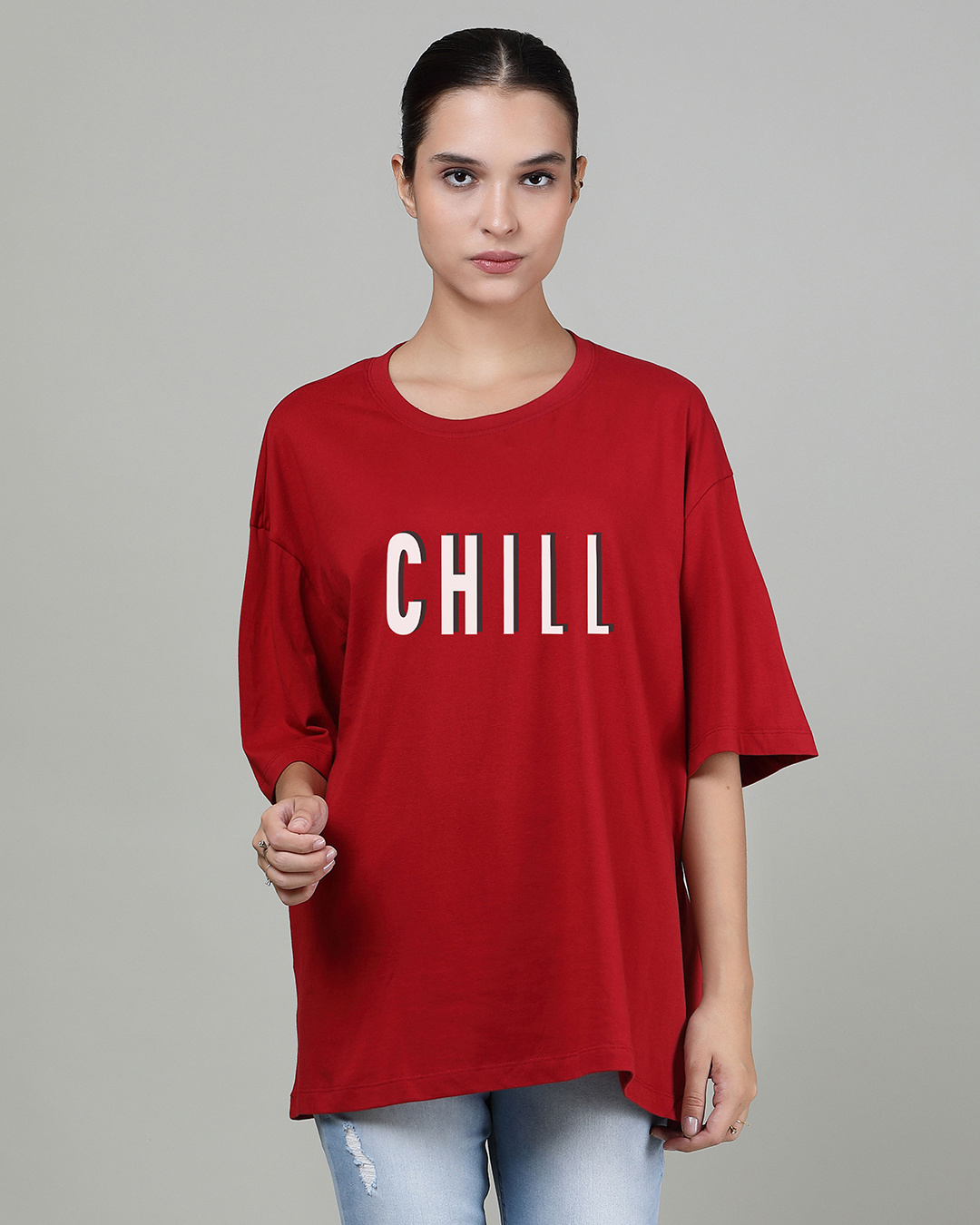 Buy Women's Red Chill Typography Oversized T-shirt Online at Bewakoof