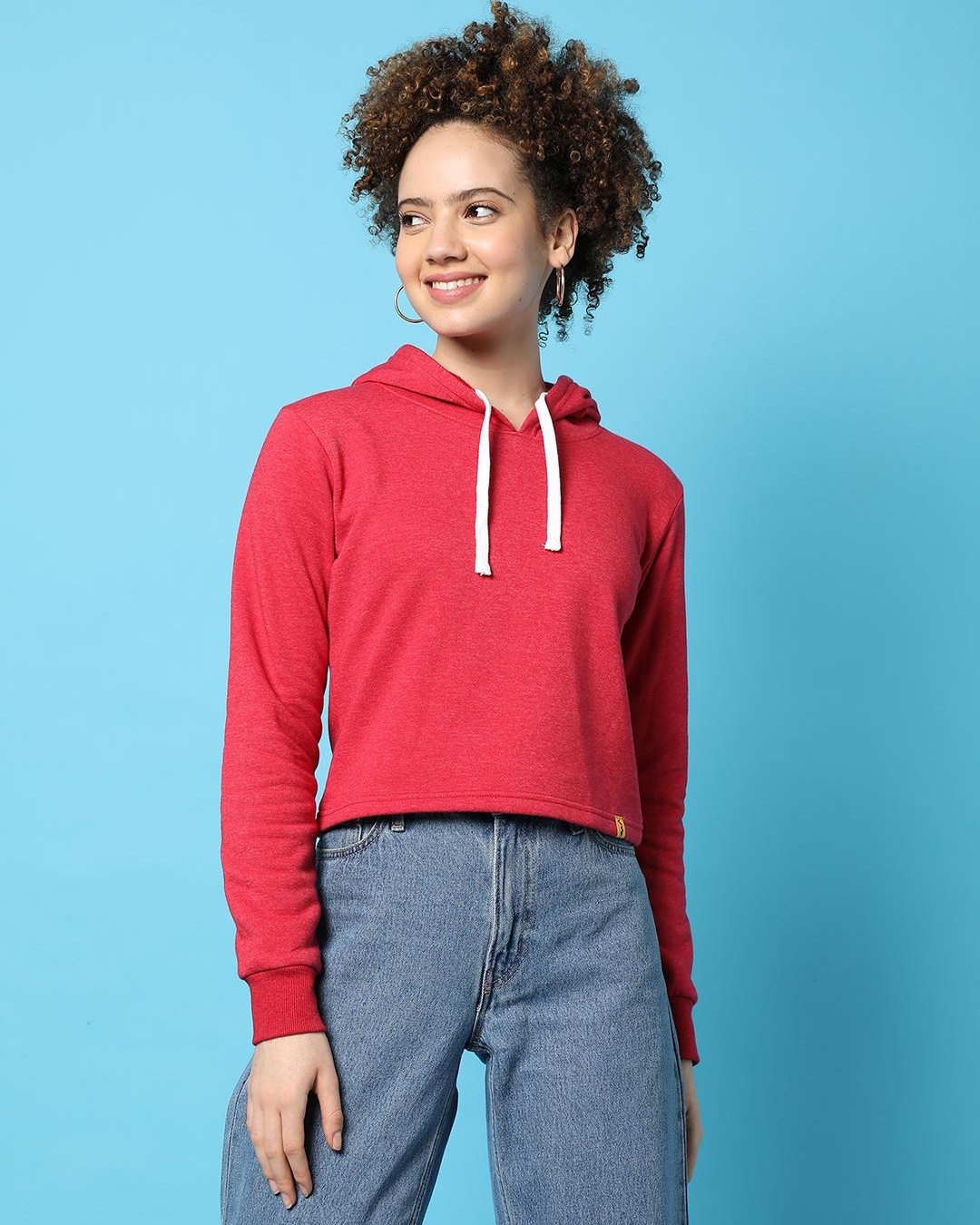 Buy Women's Red Cropped Hooded Sweatshirt Online in India at Bewakoof