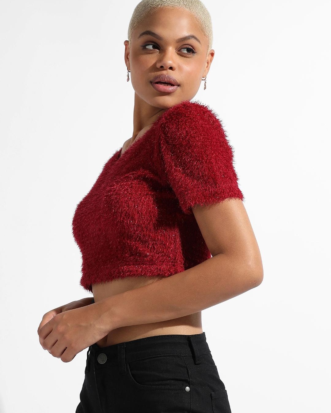 Buy Women's Red Cropped Sweatshirt Online at Bewakoof