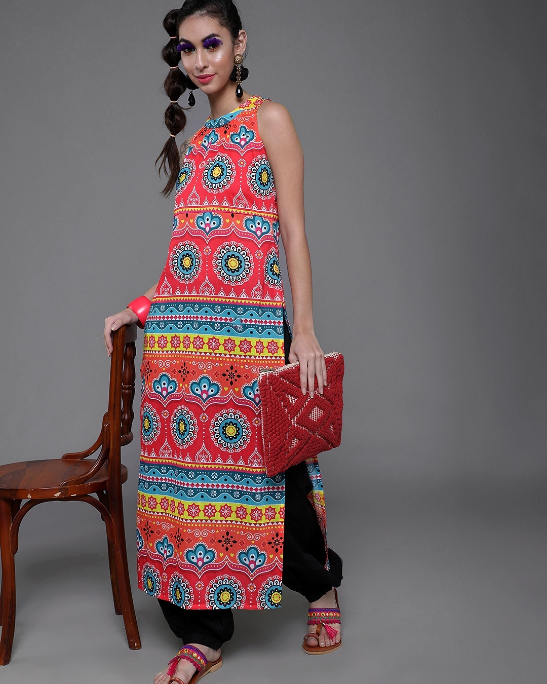 Buy Womens Red Ethnic Motif Printed Kurta For Women Red Online At Bewakoof