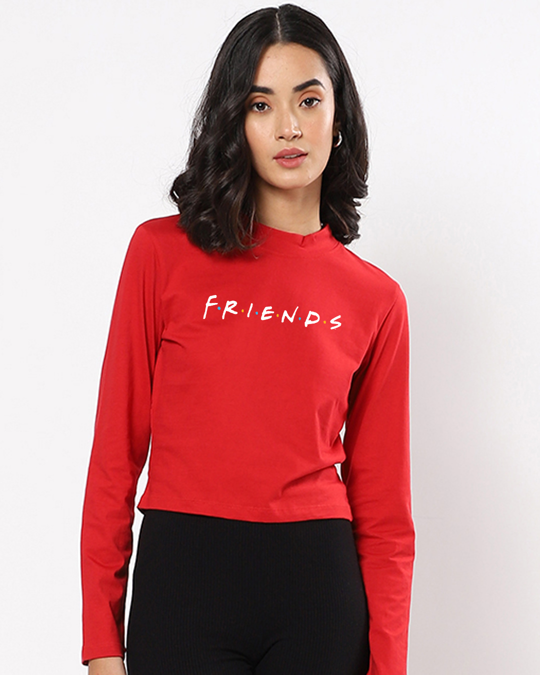 Buy Women's Red Friends Logo (FRL) Typography Slim Fit T-shirt Online ...