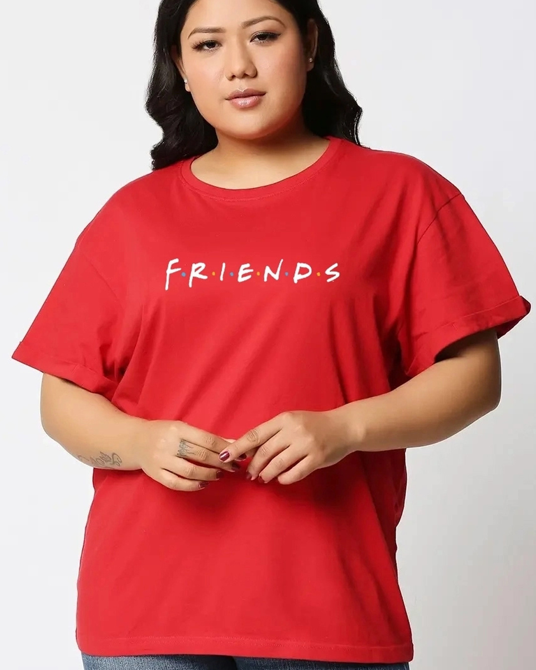 Buy Women's Red Friends Logo Typography Boyfriend Plus Size T-shirt ...