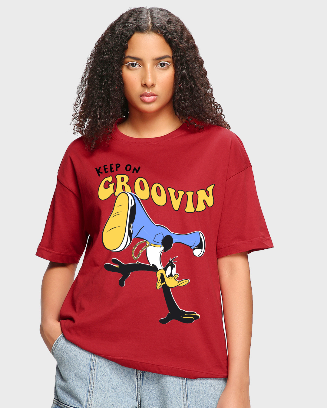 Buy Women's Red Groovin Graphic Printed Oversized T-shirt Online at ...