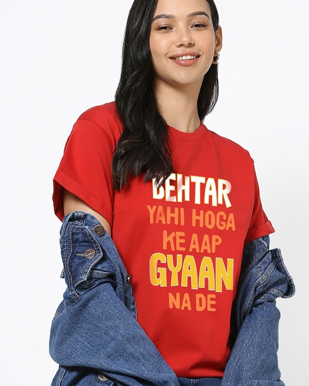 Buy Women's Red Gyaan Typography Boyfriend T-shirt Online at Bewakoof