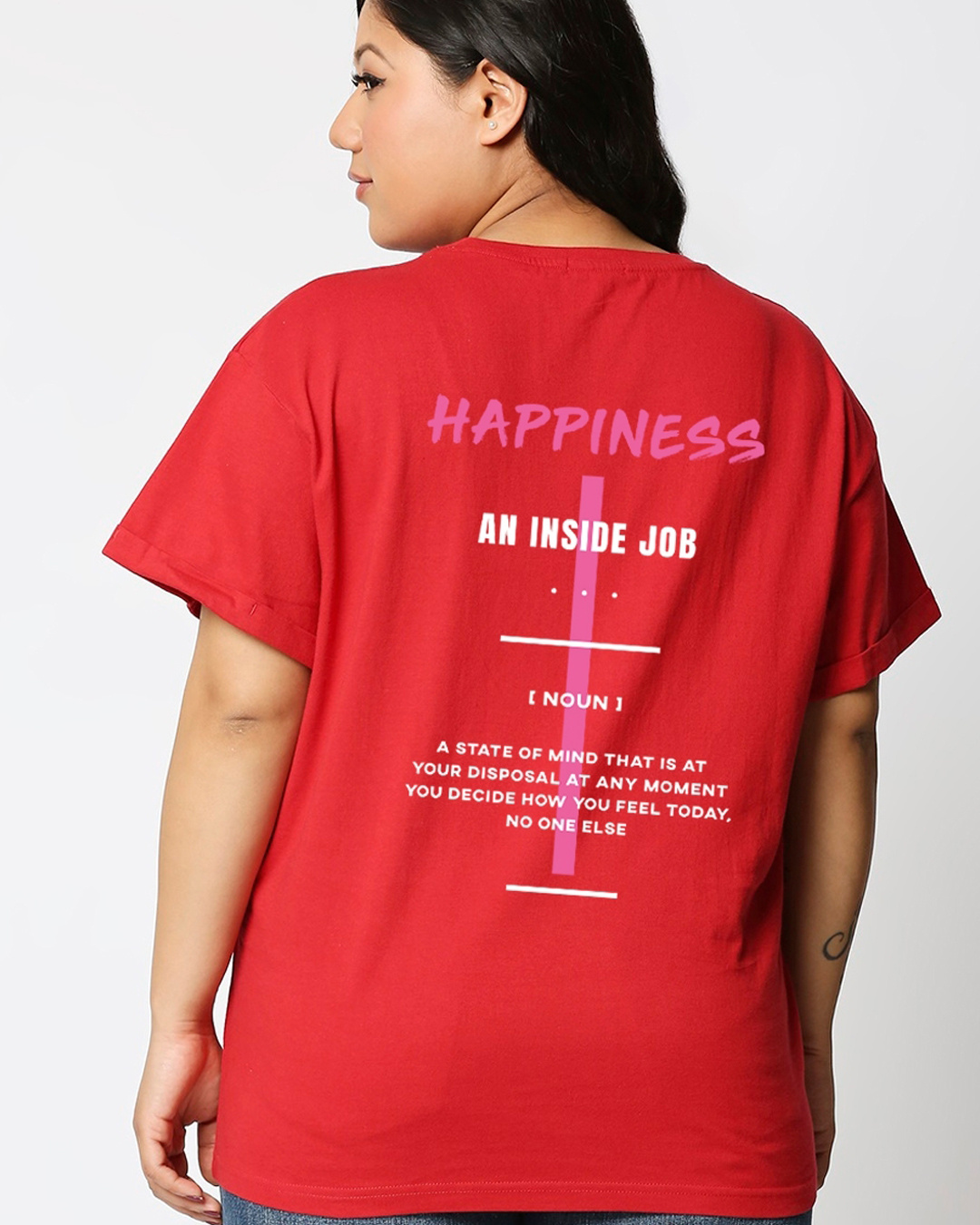 Buy Women's Red Happiness Typography Plus Size Boyfriend T-shirt Online ...