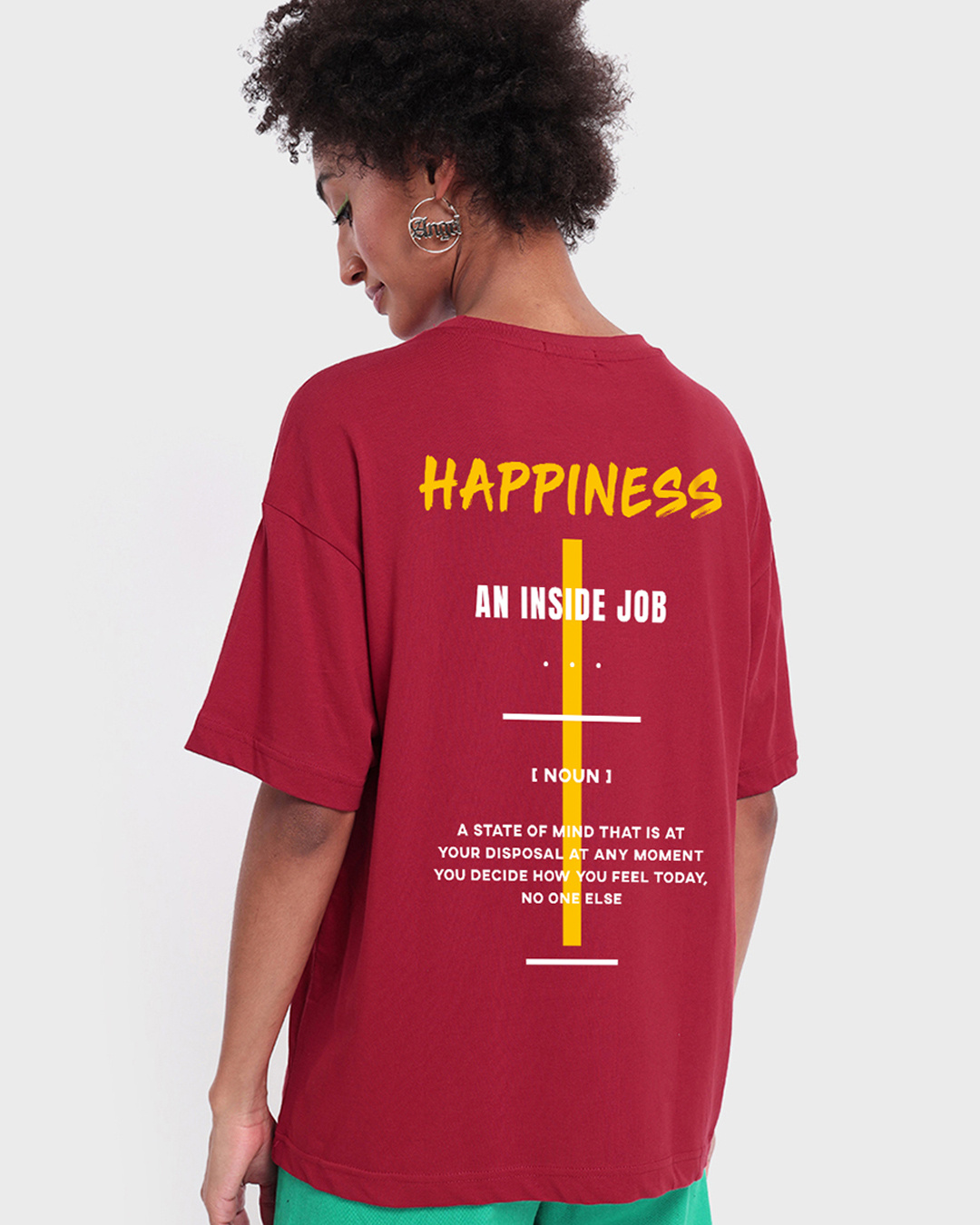 Buy Women's Red Happy State Typography Oversized T-shirt Online at Bewakoof