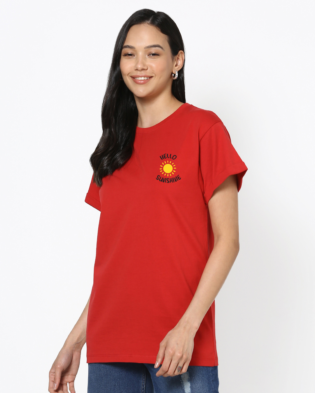 Buy Women's Red Hello Sunshine Boyfriend T-shirt Online at Bewakoof