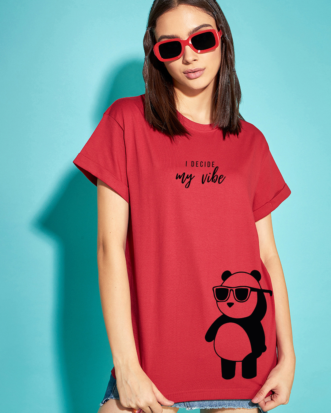 Buy Women's Red I Decide My Vibe Graphic Printed Boyfriend T-shirt ...