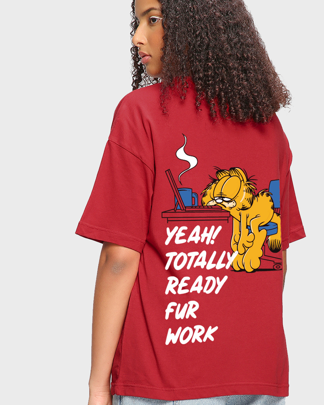 Buy Women's Red Lazy Garfield Graphic Printed Oversized T-shirt Online ...