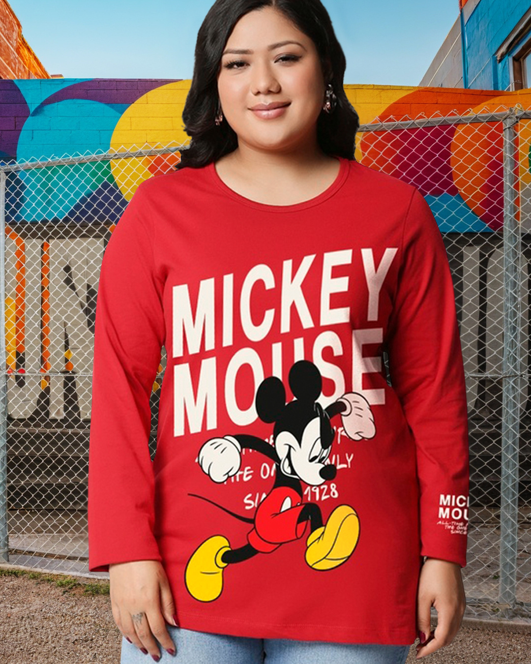 Buy Women's Red Mickey Jumps Graphic Printed Plus Size T-shirt Online ...