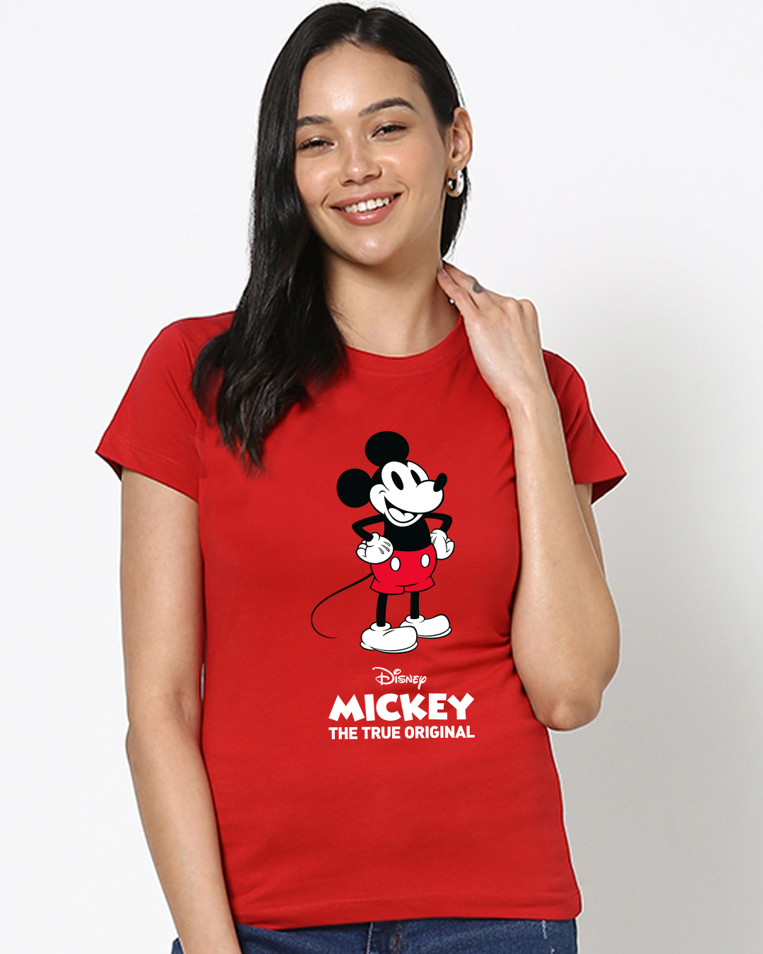 Buy Women's Red Mickey Original (DL) Graphic Printed Slim Fit T-shirt ...