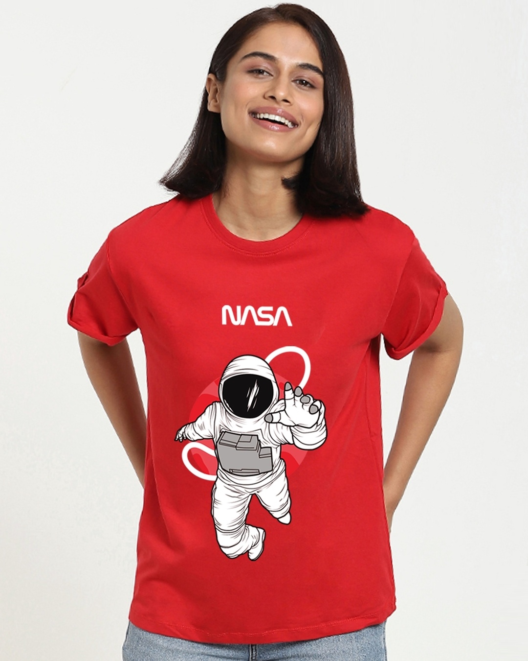 Buy Women's Red NASA Astronaut Graphic Printed Boyfriend T-shirt Online ...