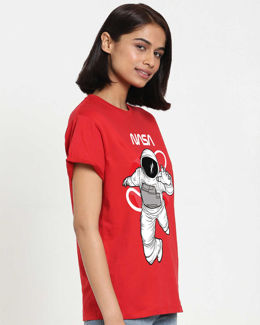 Buy Women's Red NASA Astronaut Graphic Printed Boyfriend T-shirt Online ...