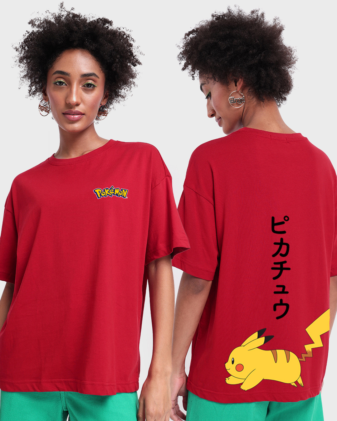 Buy Women's Red Pikachu Graphic Printed Oversized T-shirt Online at ...