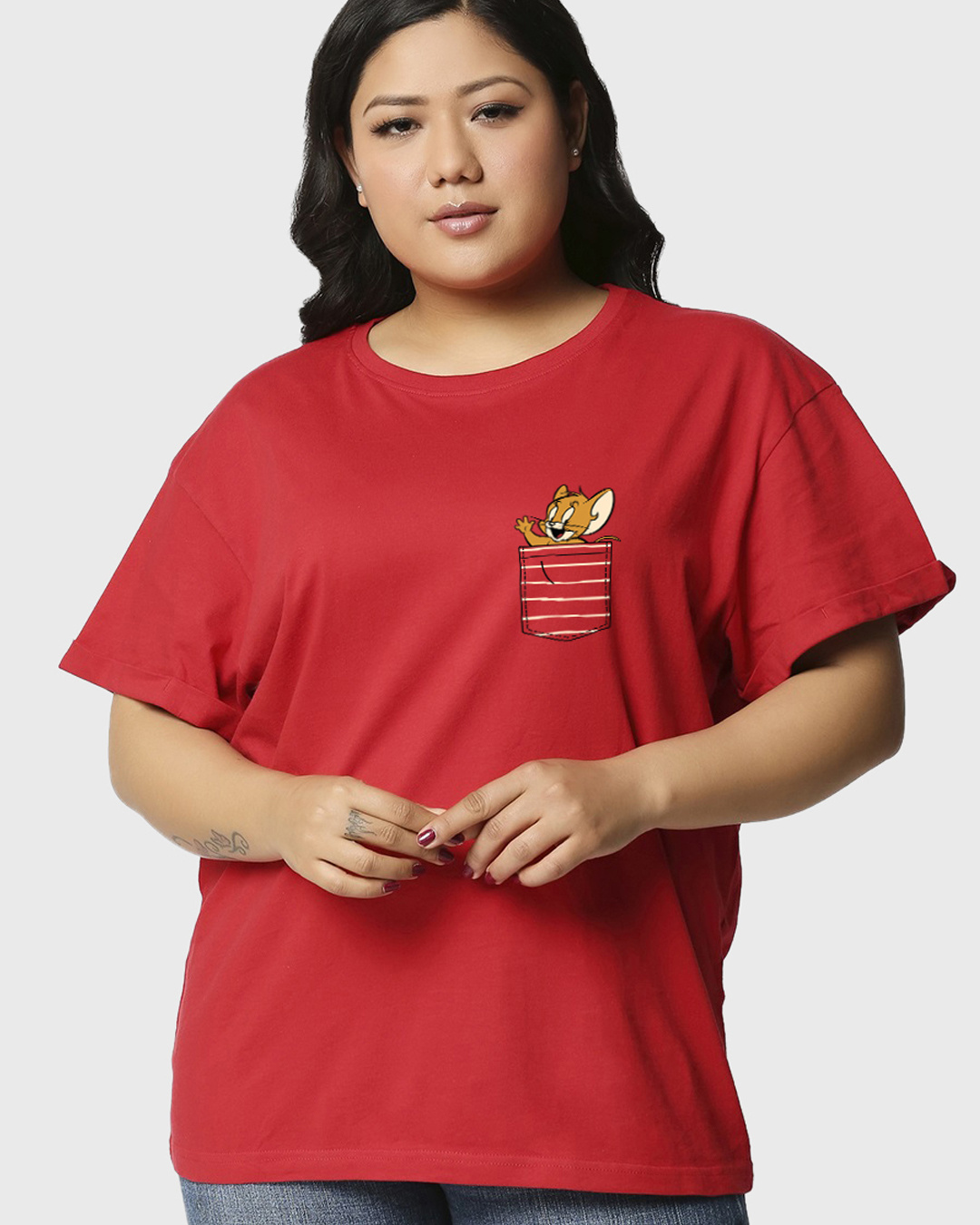 Buy Women's Red Pocket Jerry Graphic Printed Plus Size Boyfriend T ...