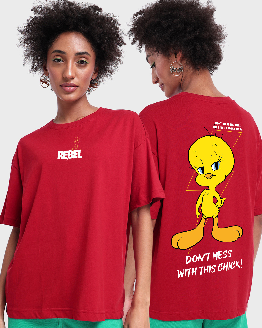 Buy Women's Red Rebel Tweety Graphic Printed Oversized T-shirt Online ...