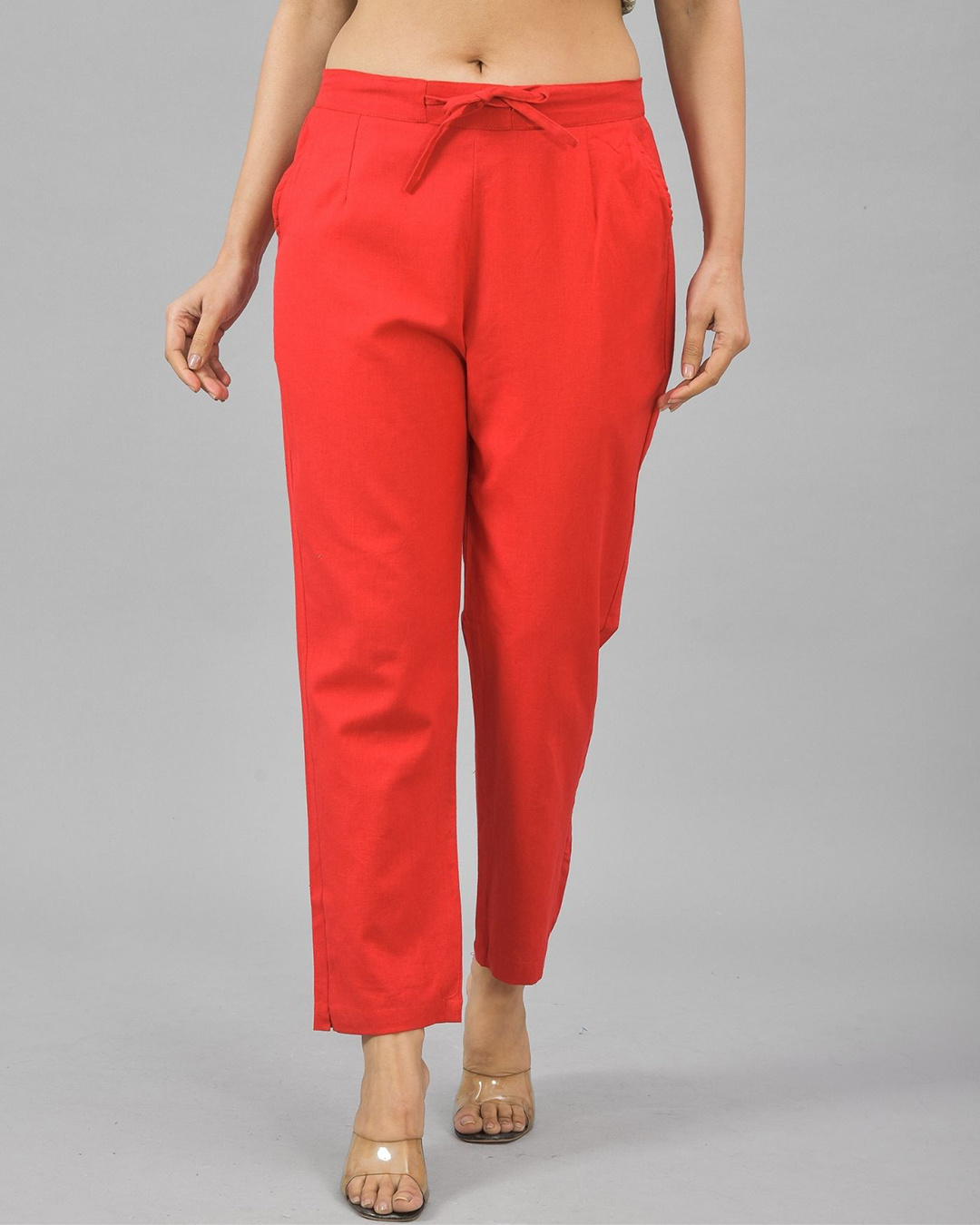 Buy Women's Red Relaxed Fit Casual Pants Online at Bewakoof