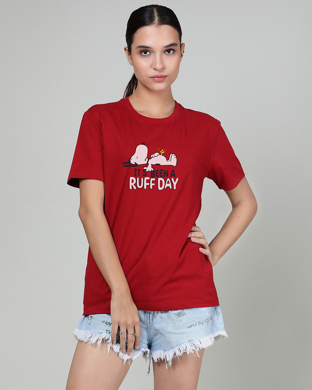 Buy Women's Red It's Been a Ruff Day Typography T-shirt Online at Bewakoof