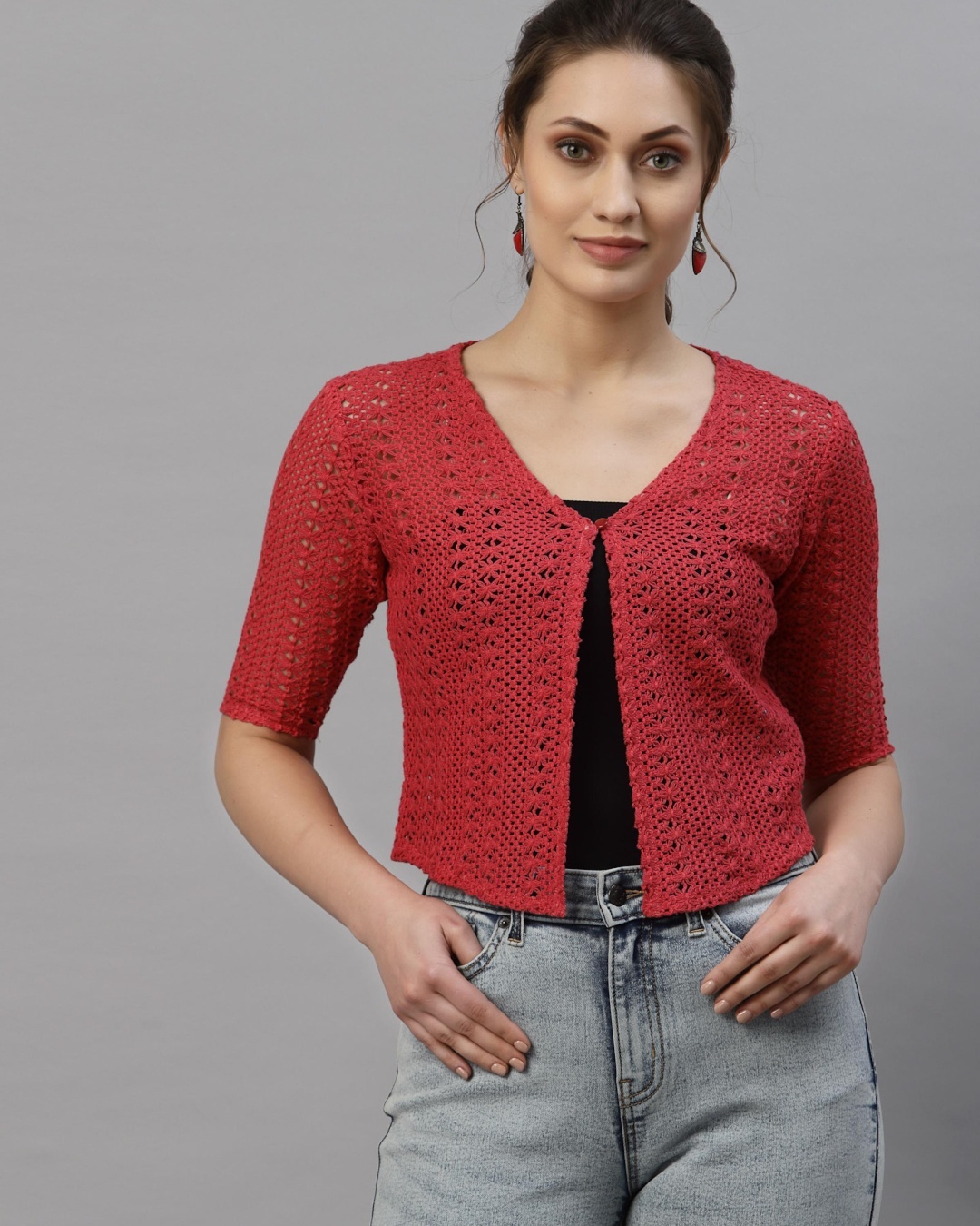 Buy Women's Red Self Design Crop Shrug for Women Red Online at Bewakoof