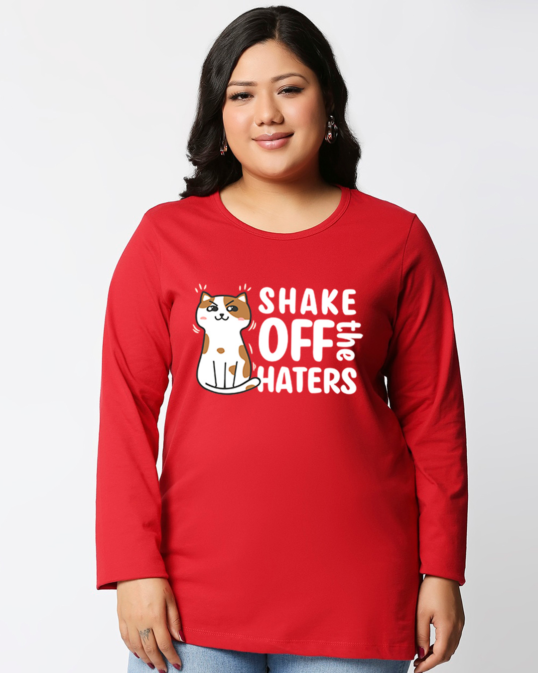 Buy Women's Red Shake Off The Haters Graphic Printed Plus Size Slim Fit ...