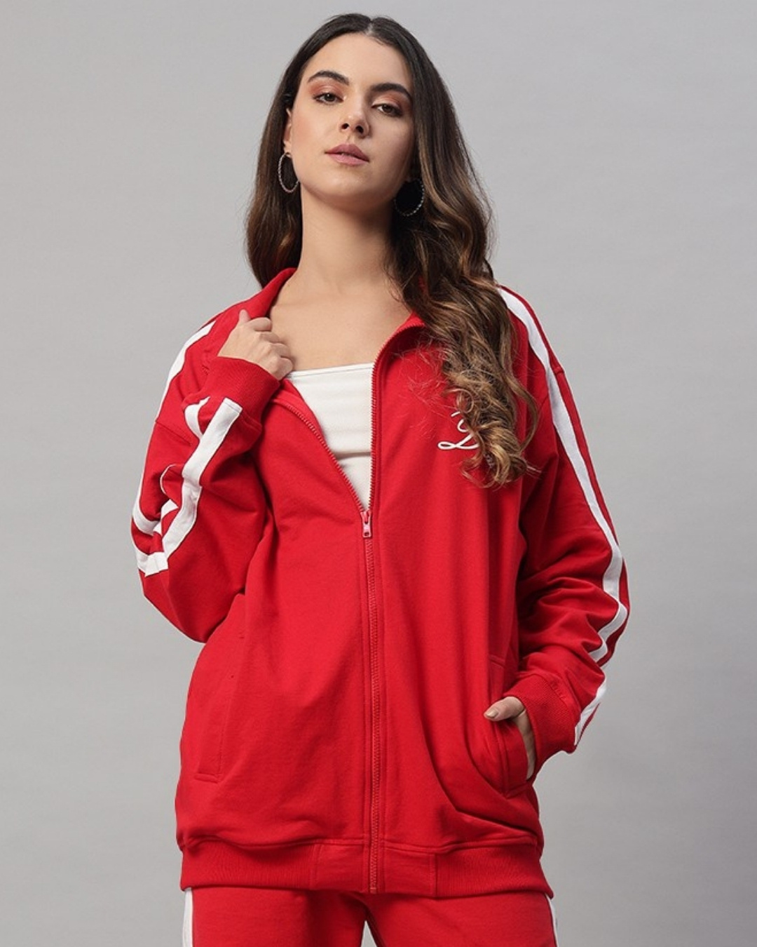 Buy Women's Red Side Panel Oversized Jacket Online at Bewakoof