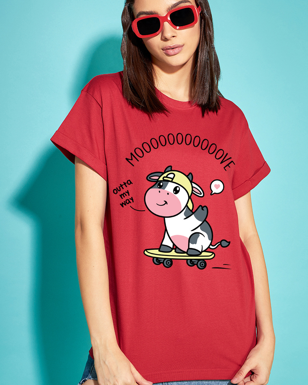 Buy Women's Red Skater Moo Graphic Printed Boyfriend T-shirt Online at ...