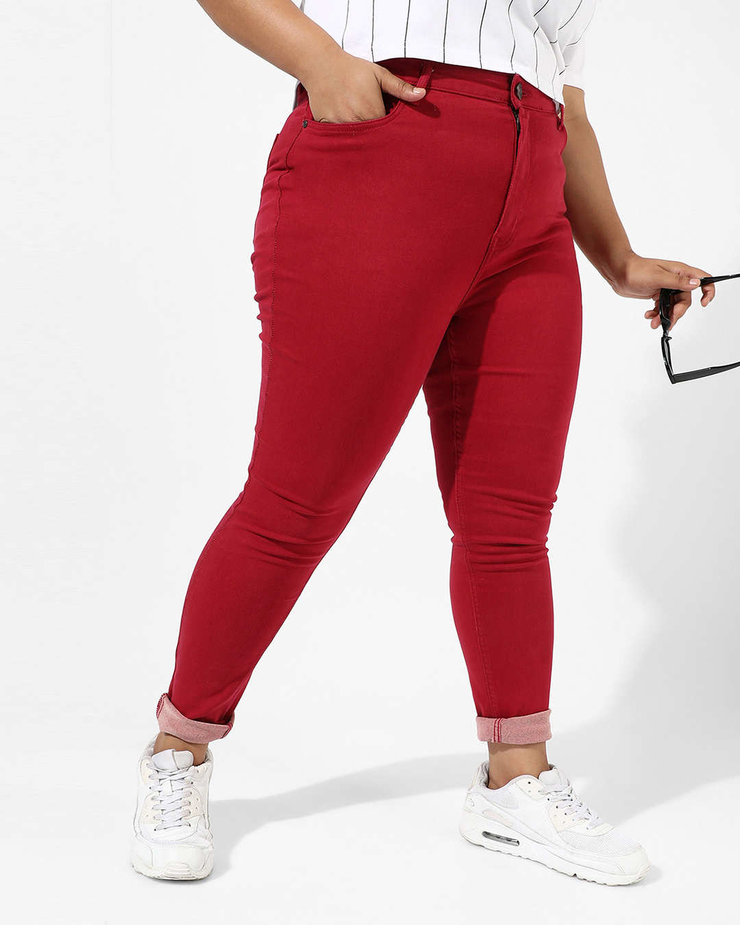 Buy Women's Red Slim Fit Plus Size Jeans Online at Bewakoof