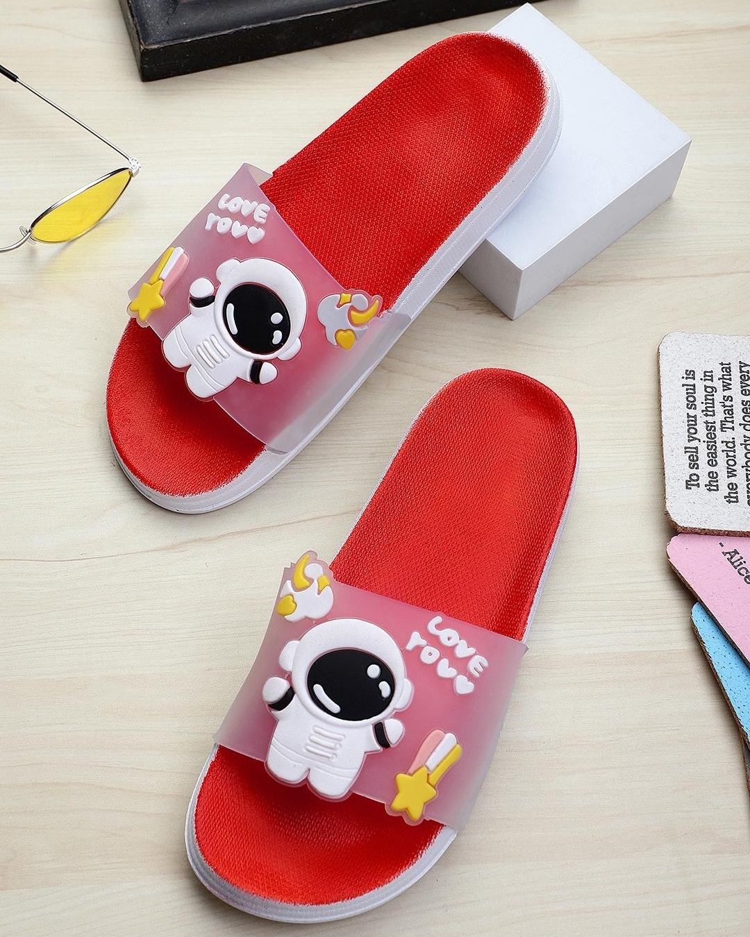 Buy Women's Red Spaceman Sliders Online in India at Bewakoof